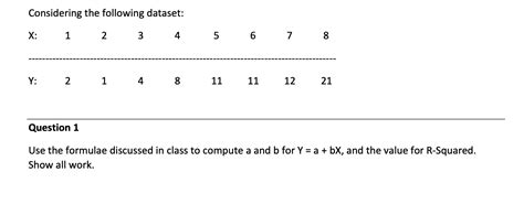 Solved Considering The Following Dataset X 1 2 3 4 5 6 7 8