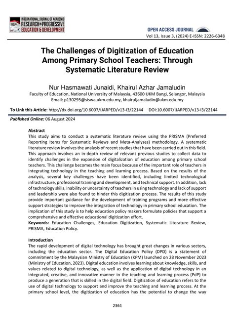 Pdf The Challenges Of Digitization Of Education Among Primary School Teachers Through