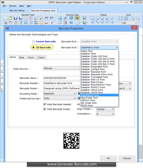 Design And Print Datamatrix Barcode Font Generate Barcode Com