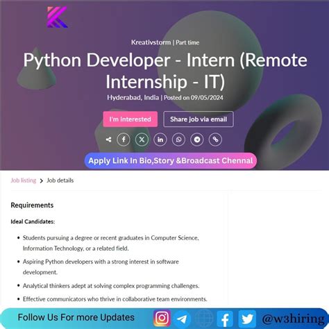 Kreativstorm Recruitment 2024 Hiring Python Developer Intern Any Degree W3hiring