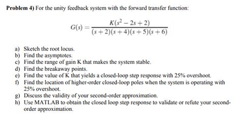 Solved Problem 4 For The Unity Feedback System With The