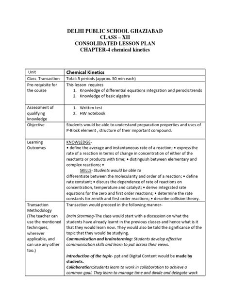 Chemical Kinetics Lesson Plan 2 Pdf