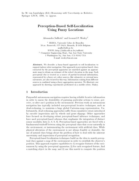 Pdf Perception Based Self Localization Using Fuzzy Locations