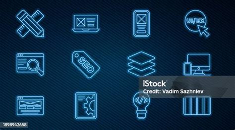 Set Line Color Palette Guide Monitor And Mobile Ui Ux Design Seo Optimization Crossed Ruler