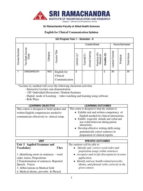 english for clinical communication restructured syllabus pdf
