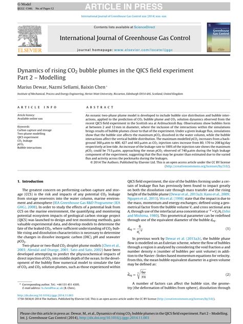 Pdf Dynamics Of Rising Co2 Bubble Plumes In The Qics Field Experiment Part 2 Modelling