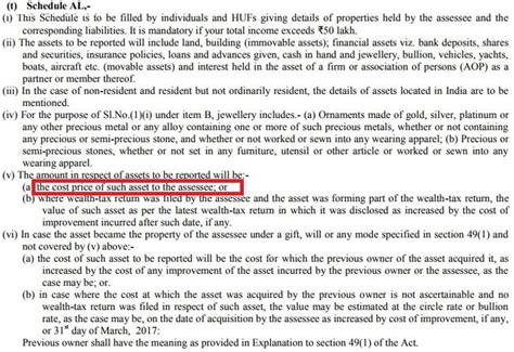 Itr Schedule Al Cost Of Assets