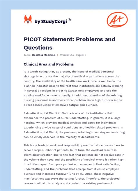 Picot Statement Problems And Questions Free Essay Example