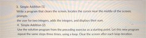 solved 3 simple addition 1 write a program that clears