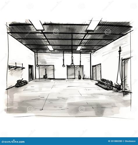 Rough Simple Hand Drawn Sketch Of A Basic Gym Design Stock Illustration