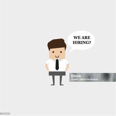 우리 이제 서명 방문 페이지 메시지 배너 보내 당신의 이력서 버튼과 확성기로 외치는 귀여운 실업가 고용 하 고 개념에 대한 스톡 벡터 아트 및 기타 이미지 Istock