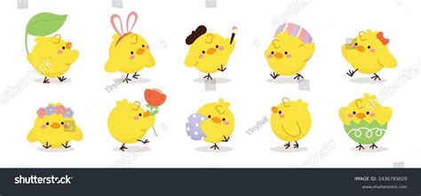 Set Cute Easter Chicks Vector Happy Stock Vector Royalty Free