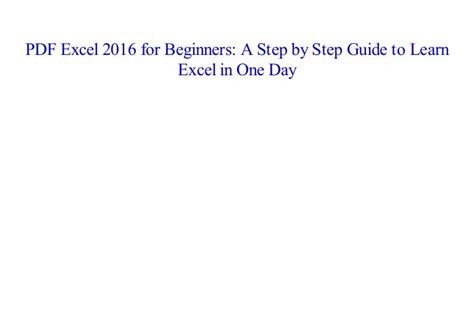 Pdf Excel 2016 For Beginners A Step By Step Guide To Learn Excel In