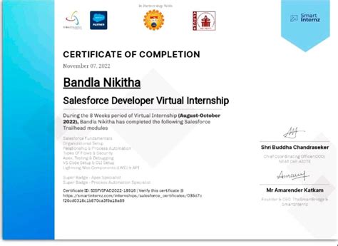 Salesforce Developer Internship Certificate Nikitha Bandla