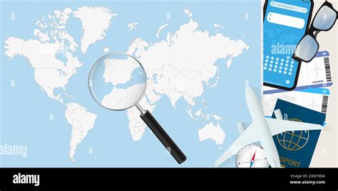 Gibraltar Is Magnified Over A World Map Illustration With Airplane