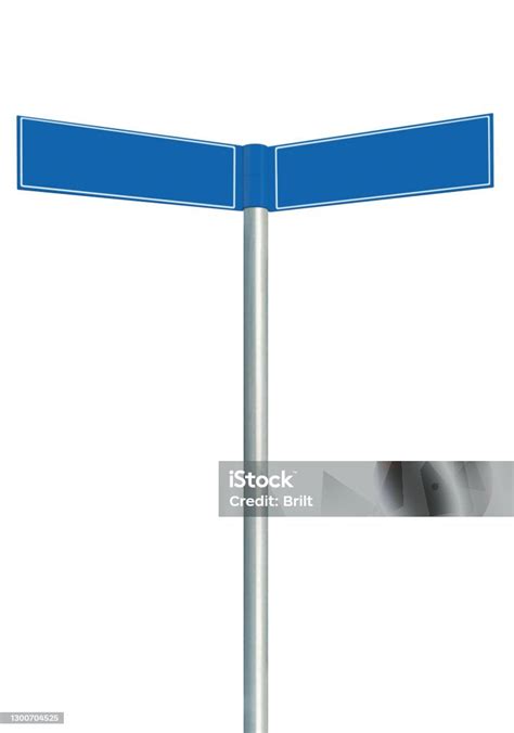 파란색 방향 도로 표지판 두 개의 빈 빈 표지판 간판 격리 된 방향 길가 안내소 포인터 복사 공간 흰색 프레임 회색 기둥 포스트 수직 클로즈업 0명에 대한 스톡 사진 및
