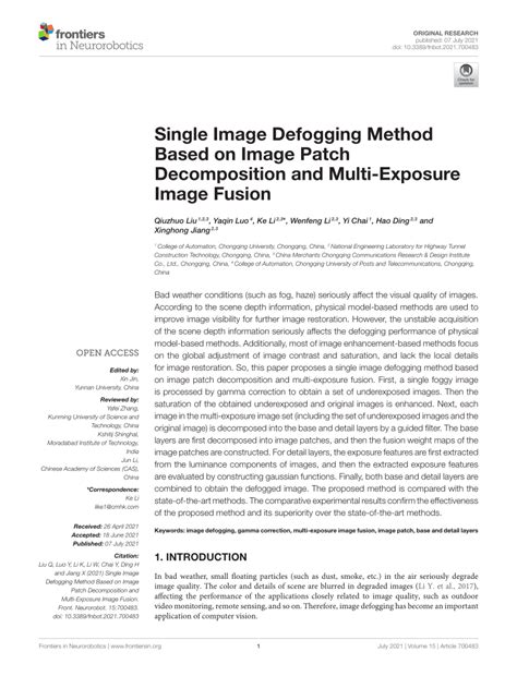 pdf single image defogging method based on image patch decomposition