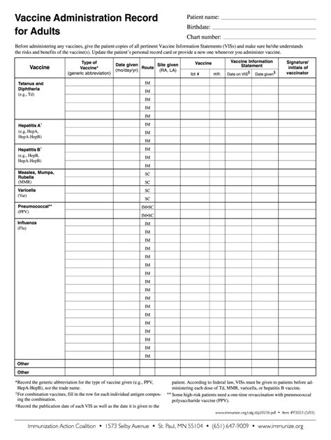 Free Printable Immunization Record Forms