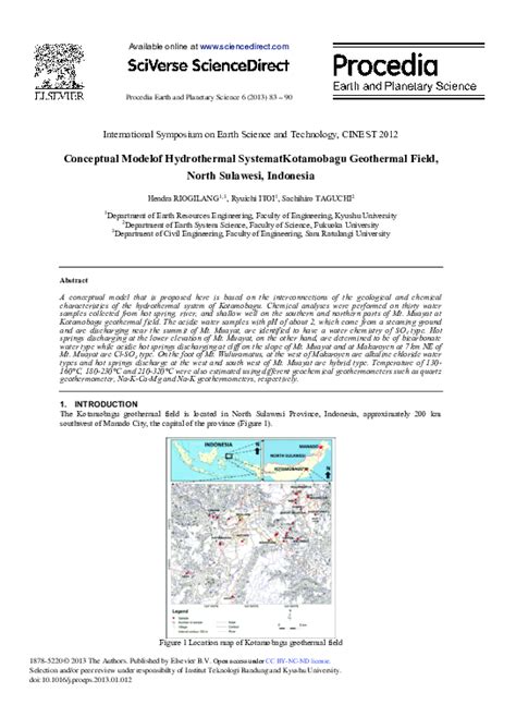 Pdf Conceptual Model Of Hydrothermal System At Kotamobagu Geothermal