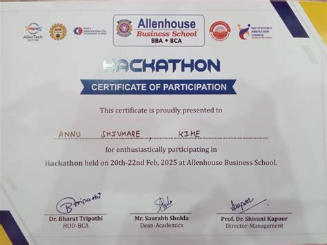 Certificate Of Participation In Hackathon🎉 Annu Shivhare