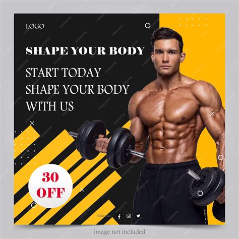 소셜 미디어를위한 체육관 피트니스 포스터 배너 템플릿 심플한 디자인 프리미엄 벡터