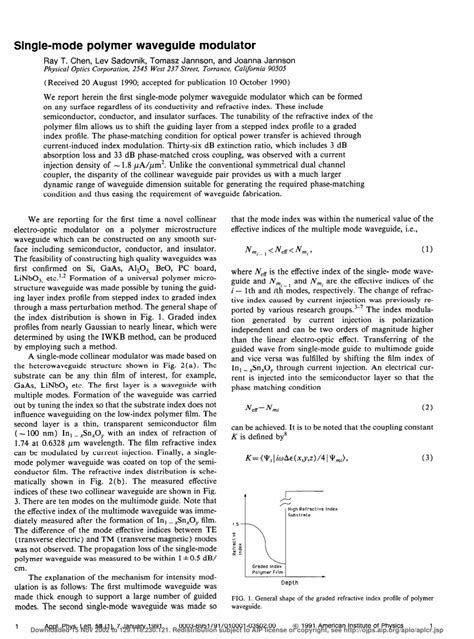 Pdf Single‐mode Polymer Waveguide Modulator