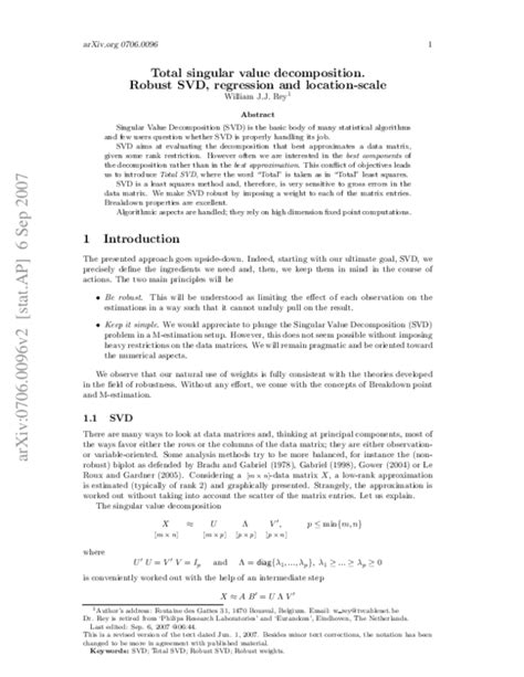 Pdf Total Singular Value Decomposition Robust Svd Regression And