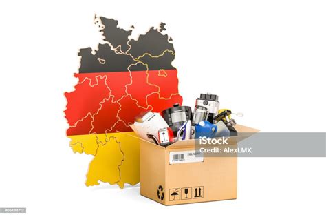 생산 쇼핑 및 독일 개념 3d 렌더링에 고립 된 흰색 배경에서에서 가전 제품의 납품 3차원 형태에 대한 스톡 사진 및 기타 이미지 3차원 형태 가정 생활 가정 주방