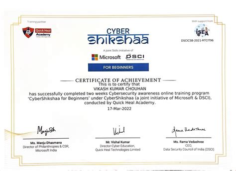 Training Cybersecurity Microsoft Dsci Datasecurity Quickheal… Vikash Chouhan