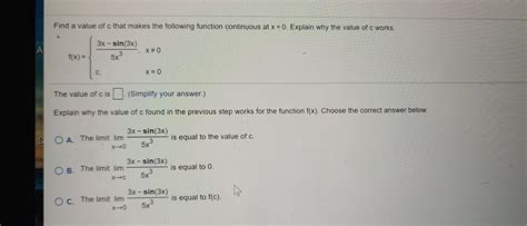 Solved Find A Value Of C That Makes The Following Function Chegg Com