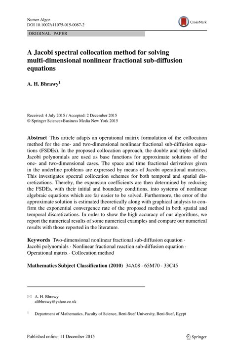 PDF A Jacobi Spectral Collocation Method For Solving Multi Dimensional Nonlinear Fractional