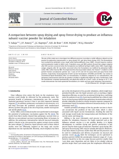 Pdf A Comparison Between Spray Drying And Spray Freeze Drying To Produce An Influenza Subunit