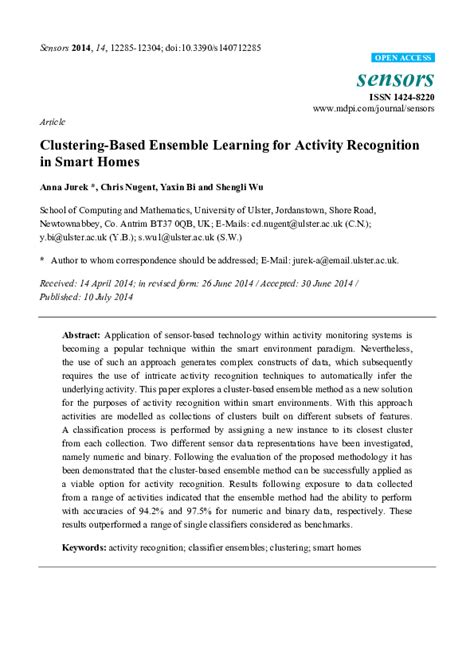 Pdf Clustering Based Ensemble Learning For Activity Recognition In