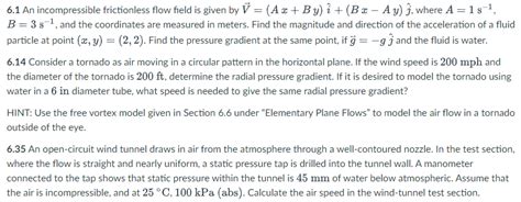 Solved An Incompressible Frictionless Flow Field Is Chegg