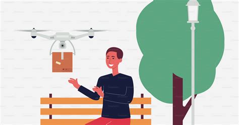 드론 운송 및 배달은 공원에서 산책하는 동안 소포를 받는 남자 흰색 배경에 격리된 평면 벡터 그림 현대 상업 운송 서비스 사진 Unsplash의 그림 이미지