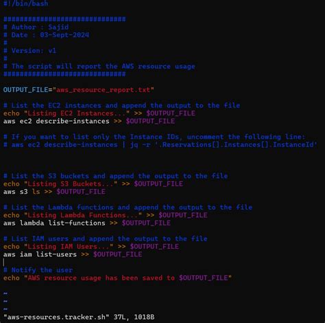 created my first shell script for aws resource management sajid ahmad