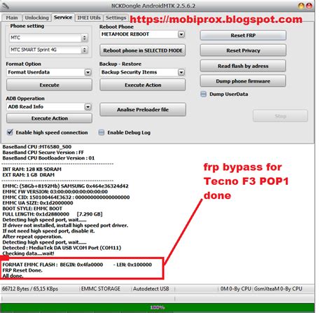 HOW TO BYPASS TECNO F3 POP1 FRP USING NCK MTK DONGLE MOBIPROX