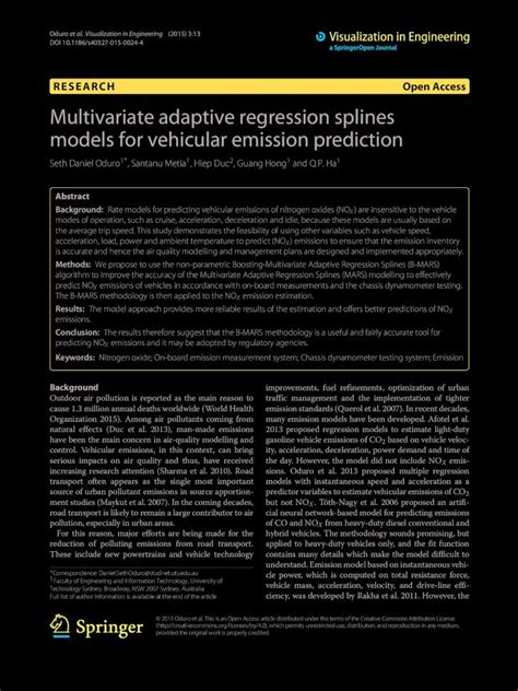 Pdf Multivariate Adaptive Regression Splines Models For Vehicular