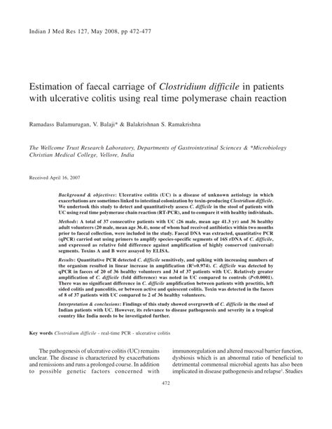 Pdf Estimation Of Faecal Carriage Of Clostridium Difficile In Patients With Ulcerative Colitis
