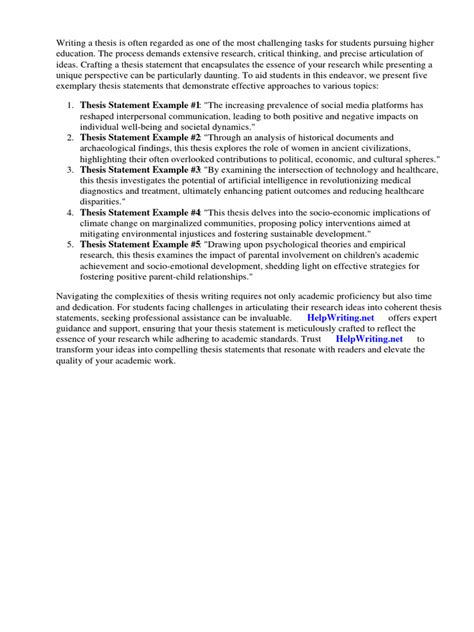 5 Thesis Statements Examples Download Free Pdf Essays Thesis