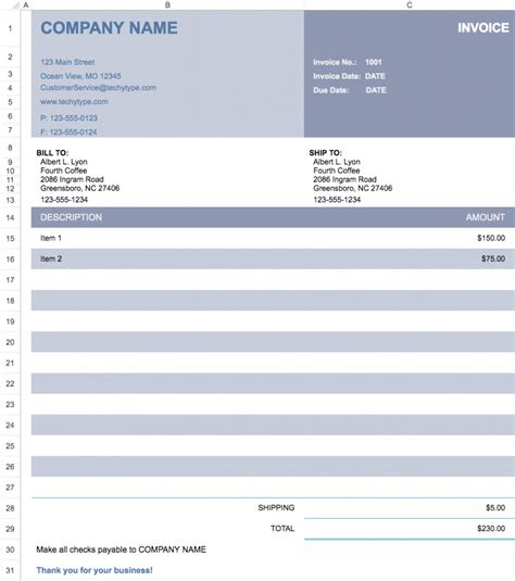 Basic Invoice Excel Template