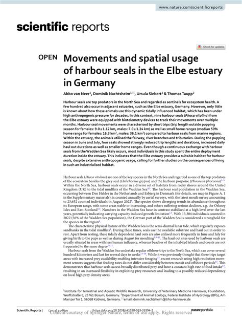 Pdf Movements And Spatial Usage Of Harbour Seals In The Elbe Estuary