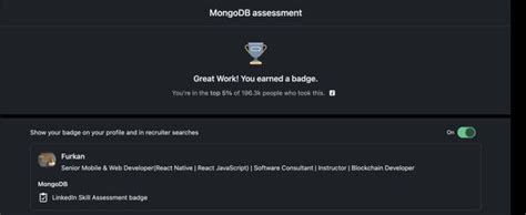 Furkan Türkyılmaz Linkedin‘de Mongodb Database Backend Frontend Nosql
