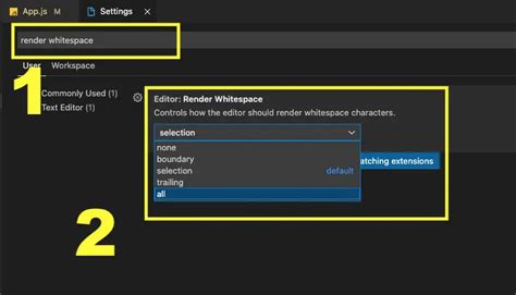 vs code how to render whitespace characters kindacode