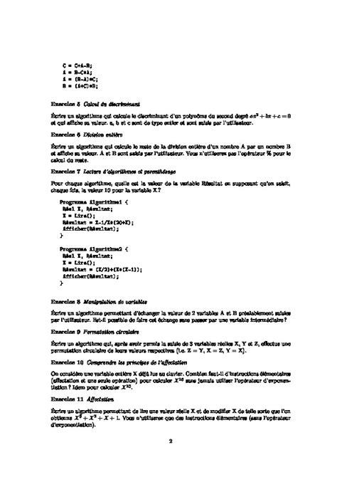 Exercices D Algorithme En Pdf CoursInfoPDF Com