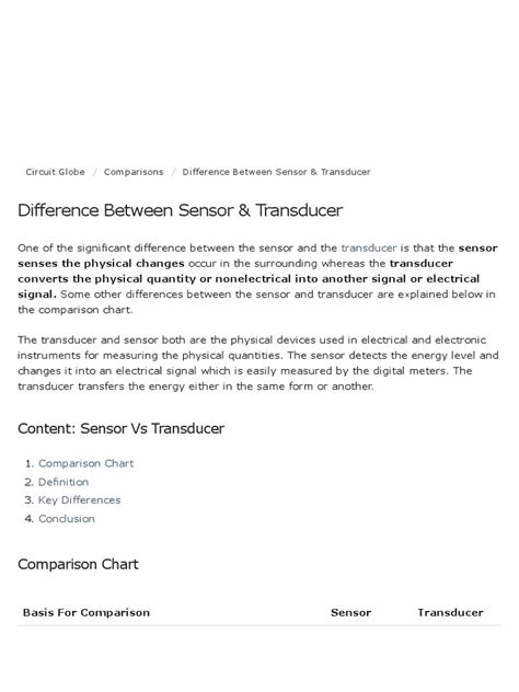 Difference Between Sensor And Transducer With Comparison Chart