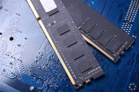 Computer Memory RAM On Motherboard Background Close Up System Main Memory Random Access