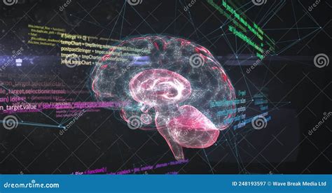 Image Of Digital Brain And Data Processing On Black Background Stock