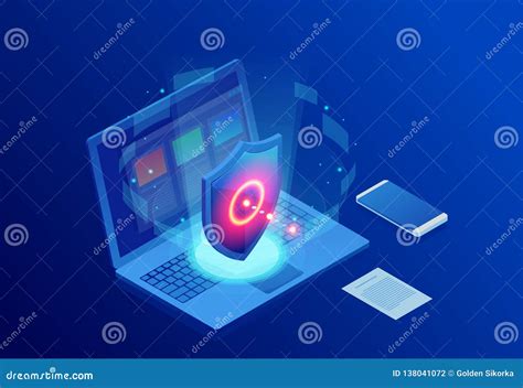 Isometric Protection Network Security And Safe Your Data Concept Web