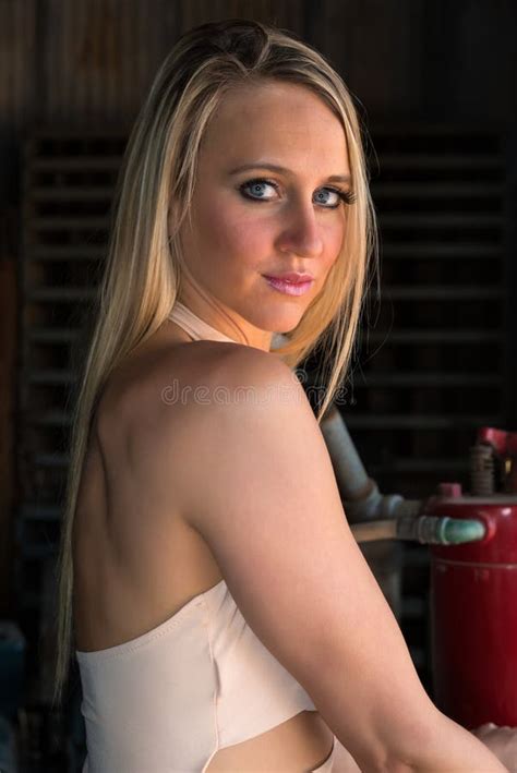 Blonde In A Machine Shop Stock Image Image Of Tanned 90748083